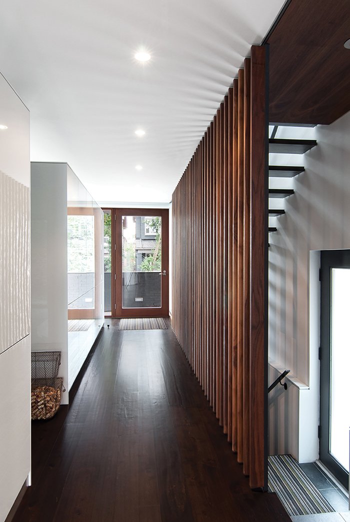 Wood Slat Wall At Stairs