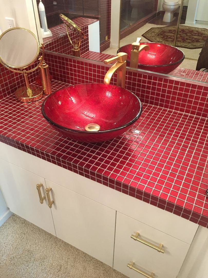 Southern California Red Glitter Glass Tile Bathroom (3 Photos) - Dwell