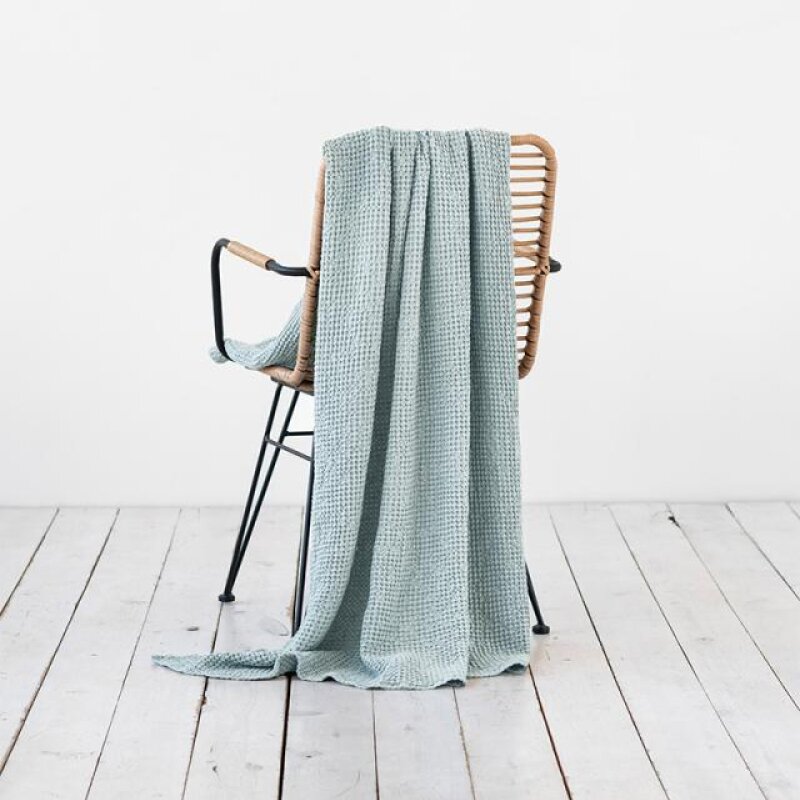 Magic Linen Dusty Blue Waffle Throw by Magic Linen - Dwell