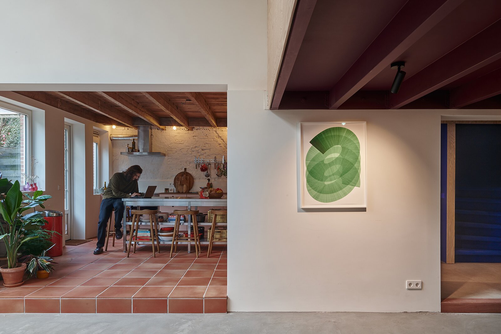 Photo 3 of 11 in A Blue Felt Stair Pops in This Rustic Rotterdam Home ...