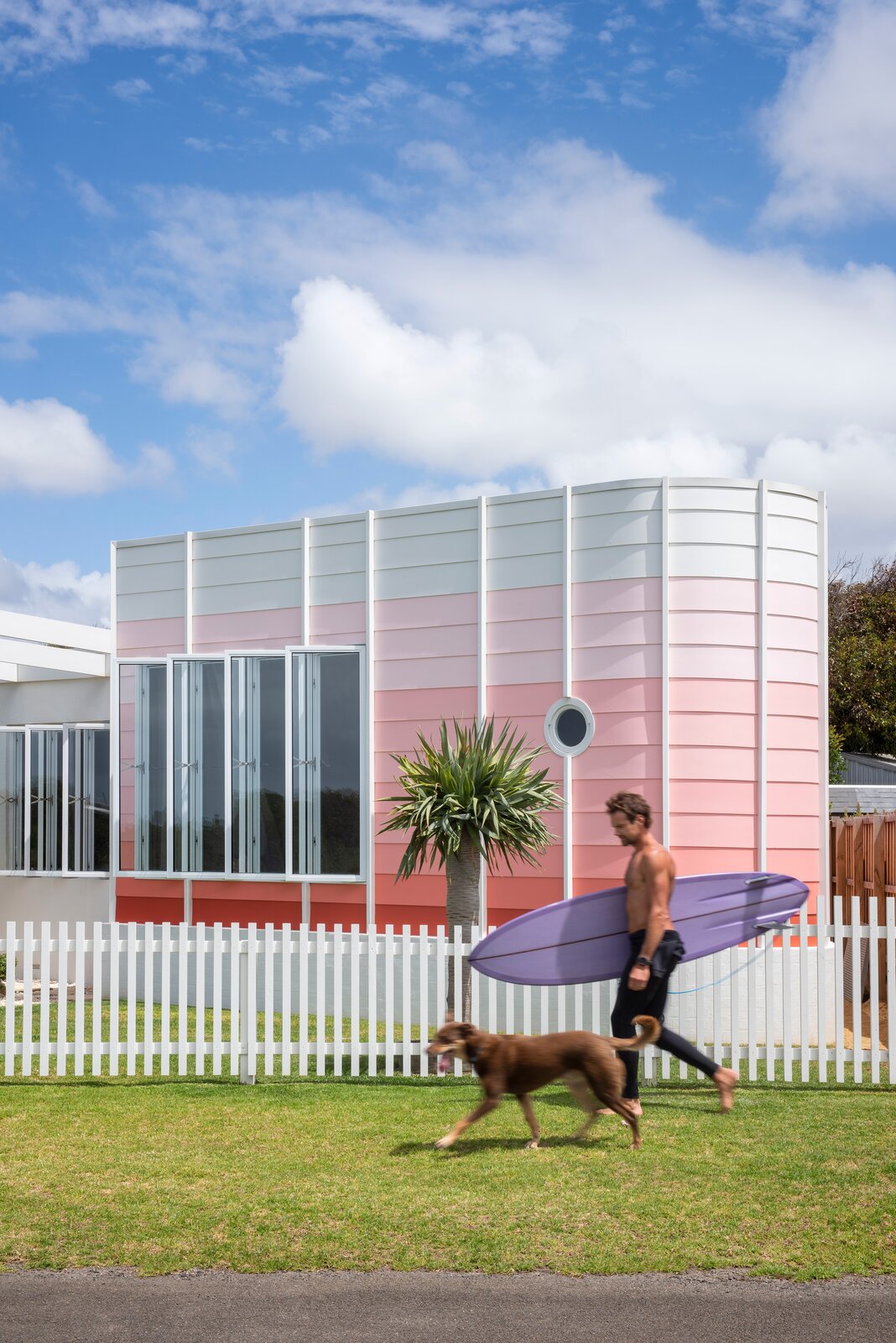 Photo 2 of 23 in This Elevated Australian Beach Shack Has a Vaporwave Sunset Facade - Dwell